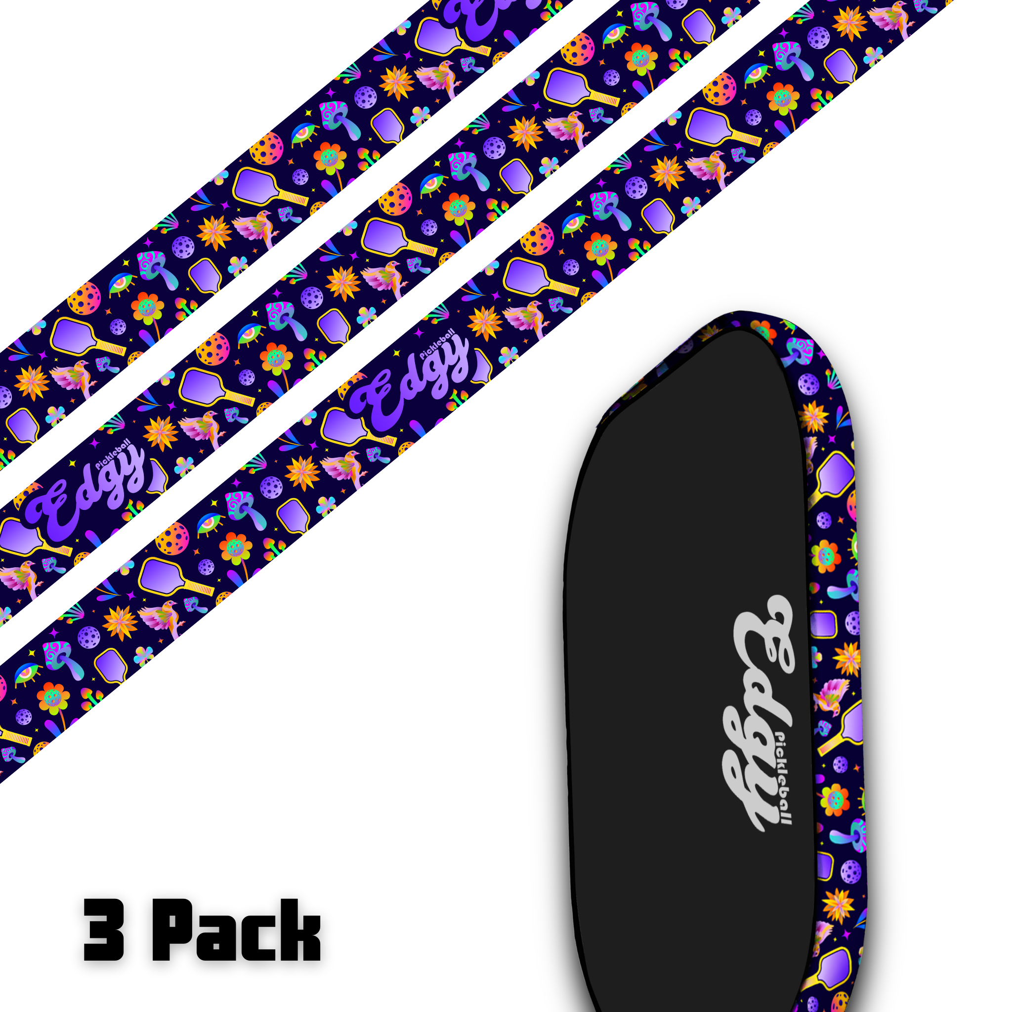Psychedelic Edge Tape (3 pack) - Pickleball Paddle Edge Tape – Edgy ...
